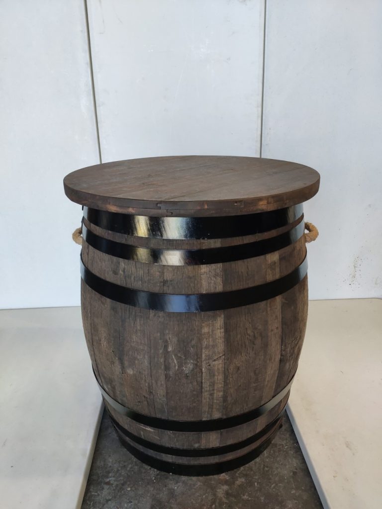 Rustic Wood Barrel Table Hire - Weddings, Events - BE Event Hire